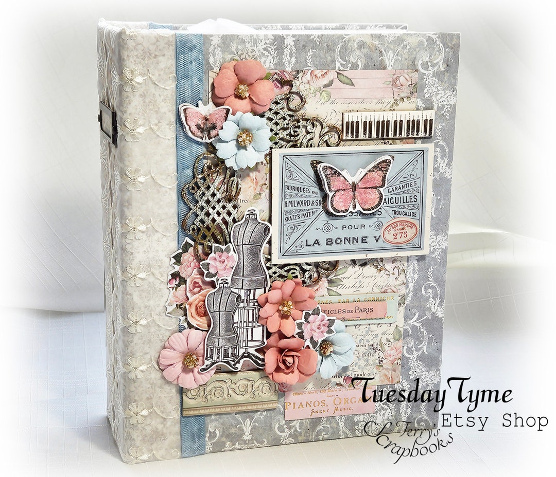 Mini Album Prima French Blue Handmade Scrapbook Photo Journal Memories ...