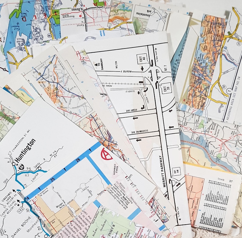 Vintage Road Map Paper Pack: 20 Scrapbook Collage Pieces - Etsy
