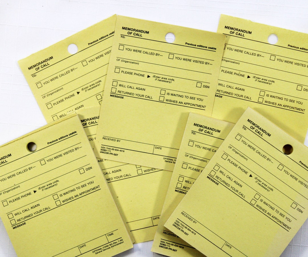 6 Vintage Telephone Call Note Sheets Memorandum Phone Message Memo ...