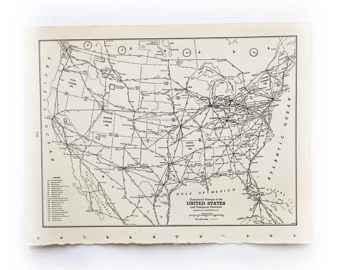 Vintage Map Page 1946 United States Airways Hammond's Stanford World ...