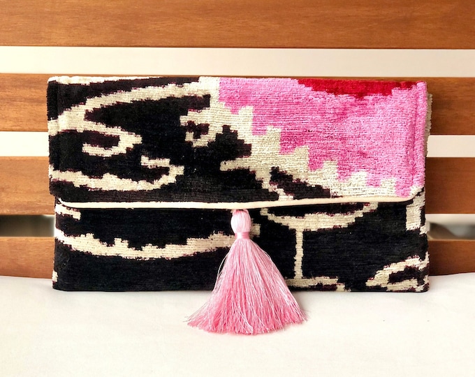 Ikat Clutch Bag, Pink Clutch Bag, Pink Ikat Bag, Ikat Velvet Bag ...