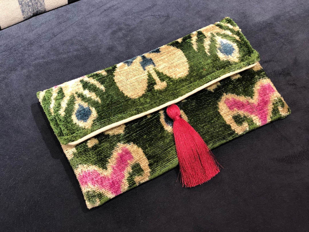 Green Ikat Clutch Bag, Evening Bag, Wedding Bag, Ikat Handbag, Clutch ...