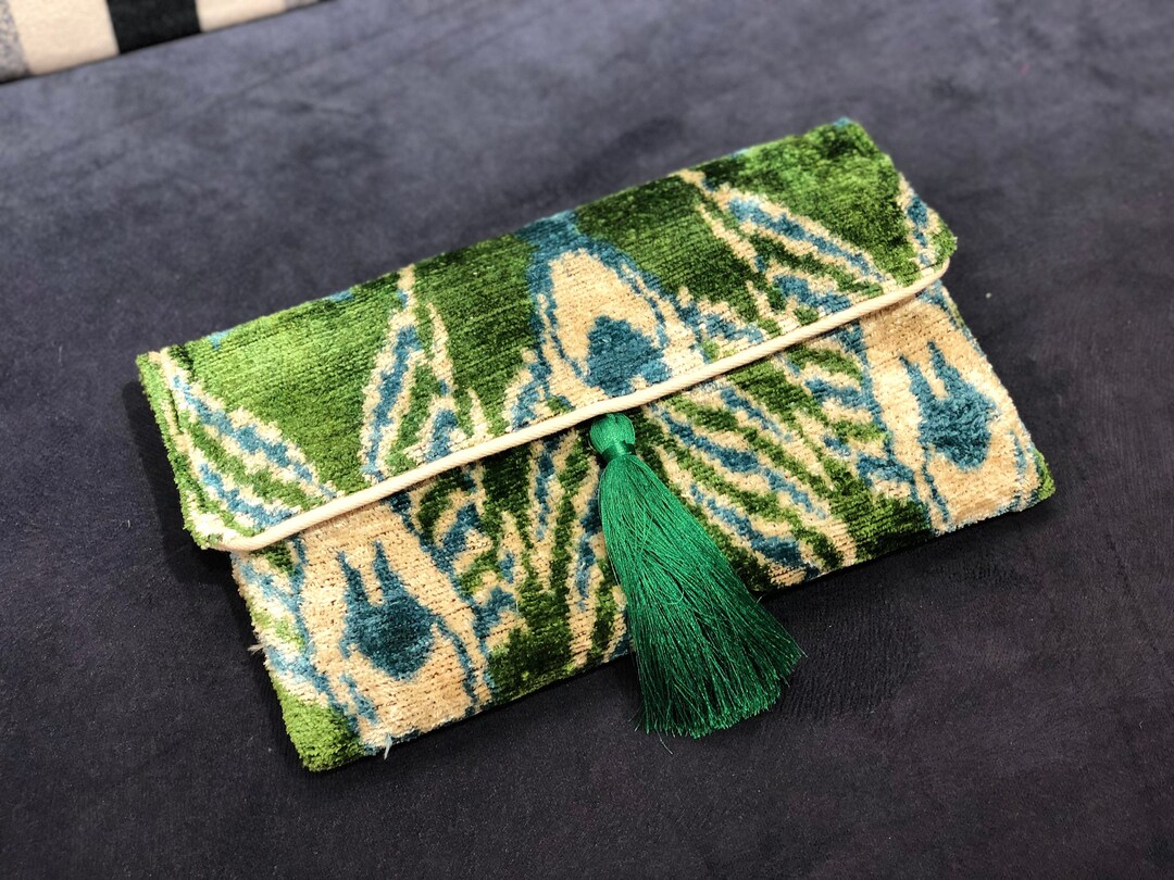 Ikat Clutch Bag, Green Clutch Bag, Wedding Bags, Clutch Evening Bag ...