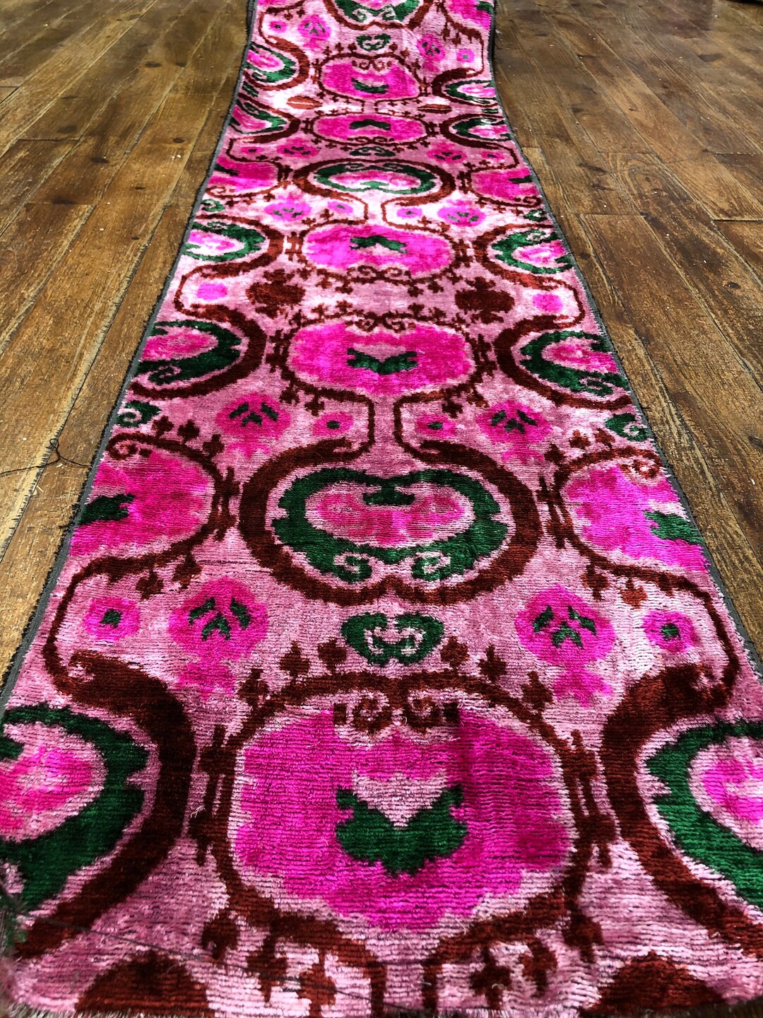 Pink Ikat Fabric by the Yard, Green Velvet Ikat Fabrics, Handmade ...