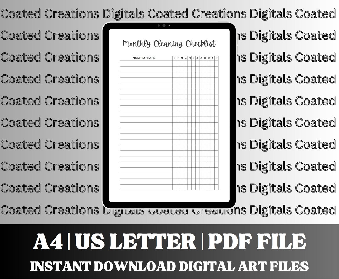 Blank Printable Cleaning Checklist | Monthly Checklist | Organizer for ...