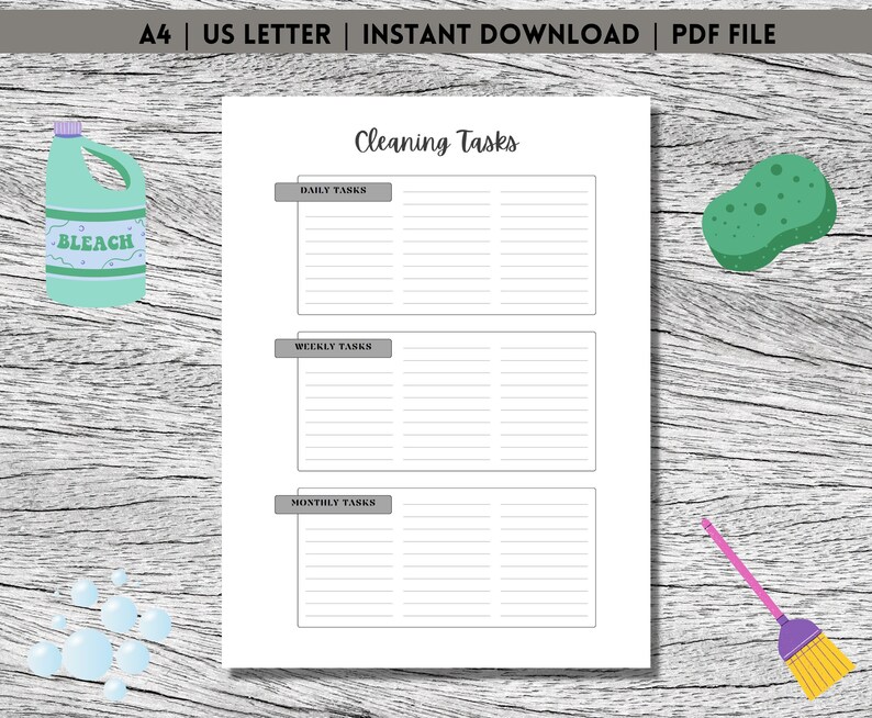 Blank Printable Cleaning Checklist Cleaning Task PDF File - Etsy