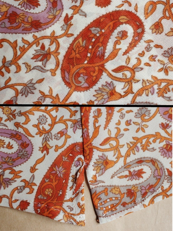 Vintage orange paisley blouse Size S Rustic shirt 3/4… - Gem