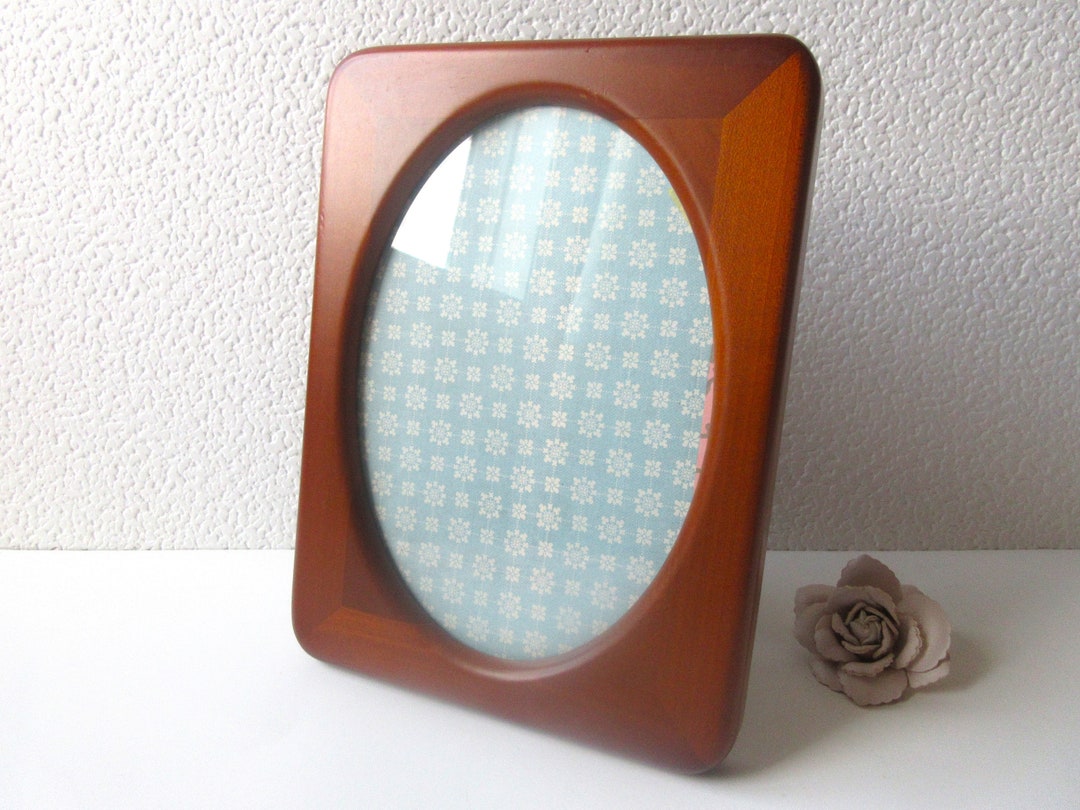 Natural Wood MCM Antique Like Photo Frame With Glass 5 X 7 Oval Opening ...