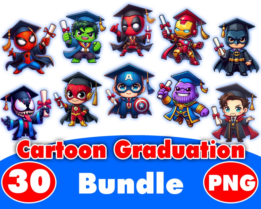 30 Senior Cartoon Graduation Png Bundle, Graduation Superhero Senior ...