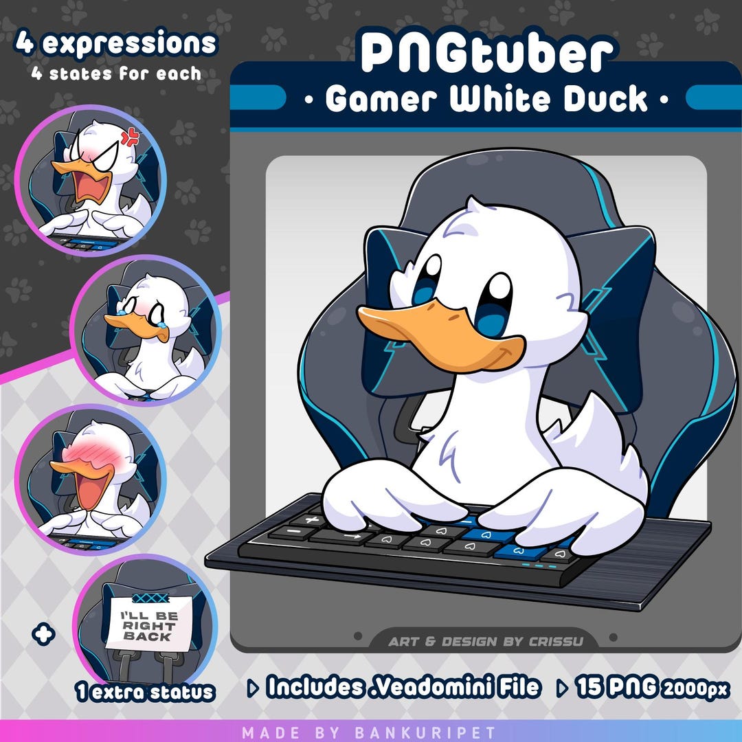 Gamer White Duck Pngtuber | Cute Duck | Twitch Streaming Avatar ...