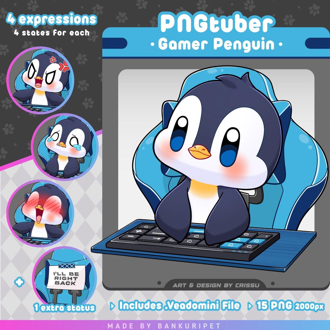 Gamer Penguin Pngtuber | Avatar for Streaming Twitch, Discord and ...