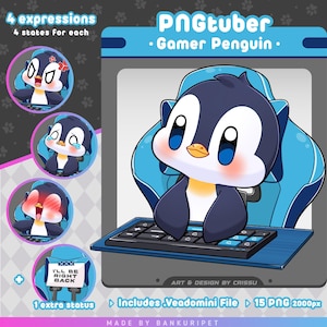 Gamer Penguin Pngtuber | Avatar for Streaming Twitch, Discord and ...
