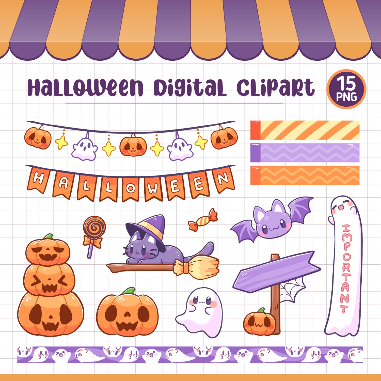 Kawaii Cute Halloween Clipart Cute Halloween Digital Stickers Spooky ...