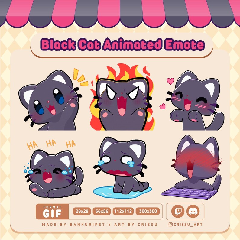 Black Cat Animated Emote Pack / Cute Black Cats / Twitch / Discord / Hi ...