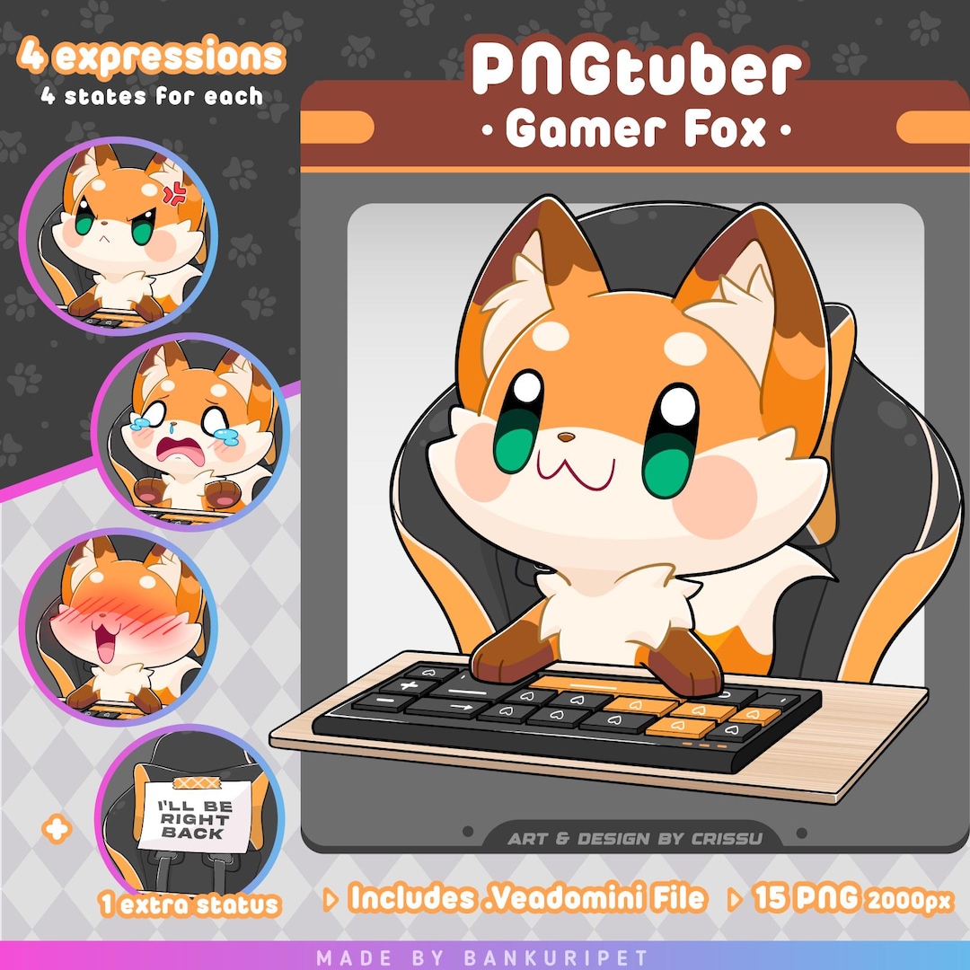 Gamer Fox Pngtuber | Cute Red Fox | Twitch Streaming Avatar | Vtuber ...