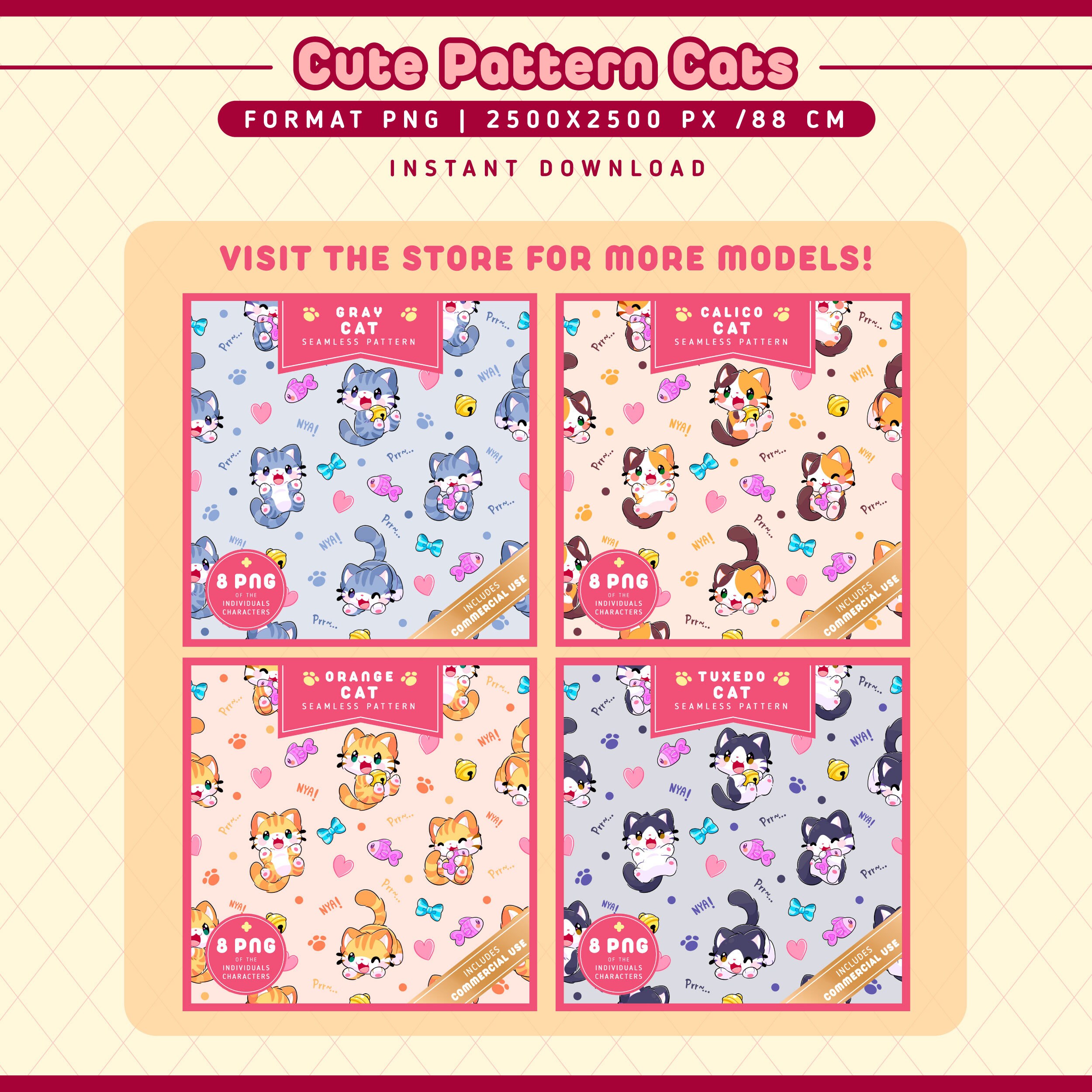 Siamese Pink Cat Pattern | Commercial Use | Seamless Pattern | Siamese ...