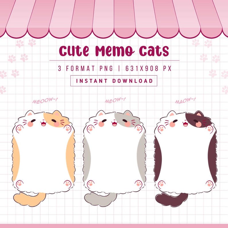 Cute Memo Cats / Digital / Goodnotes / Memo Pad / Planner / Kawaii ...