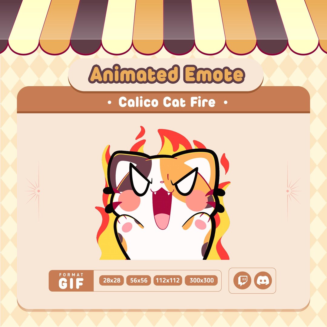 Animated Calico Cat on Fire Emote / Hellmo Cat / Funny Cat Emote ...