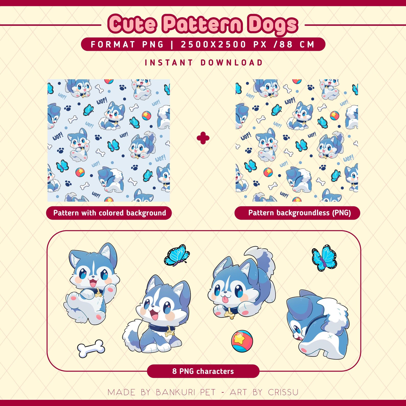 Husky Pattern | Commercial Use | Seamless Pattern | Siberian Husky Dog ...