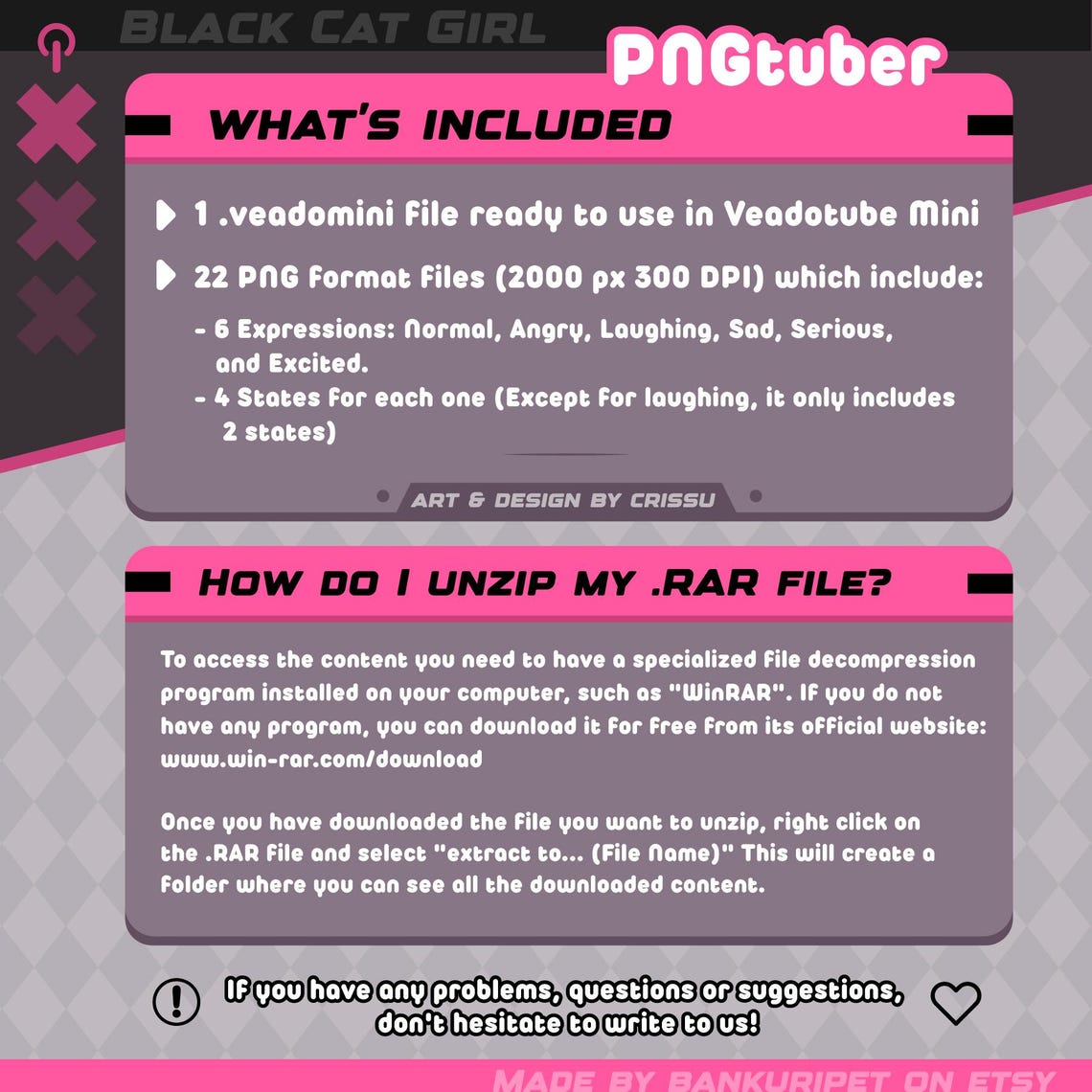 Black Cat Girl Pngtuber | Black Hair Gamer Girl | Twitch Streaming ...