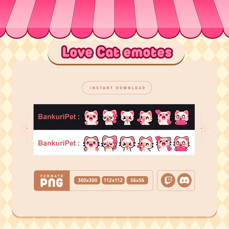 Chibi Siamese Cat Love Emotes | Kawaii Twitch & Discord Pack (digital ...