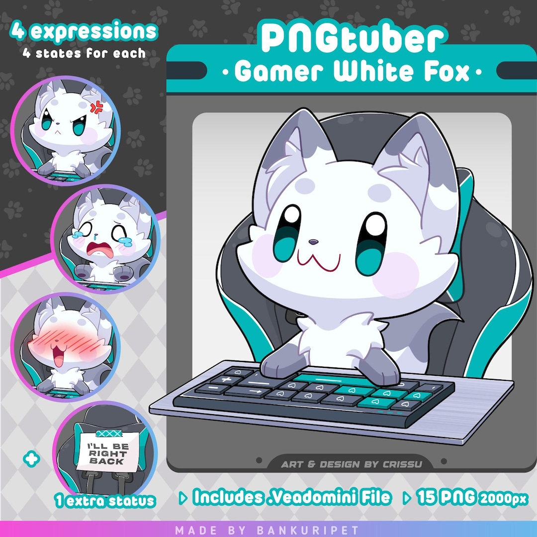 Gamer White Fox Pngtuber | Cute Arctic Fox | Twitch Streaming Avatar ...