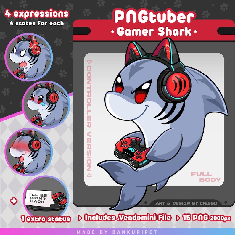 Gamer Shark Pngtuber | Avatar for Streaming Twitch, Discord and Youtube ...