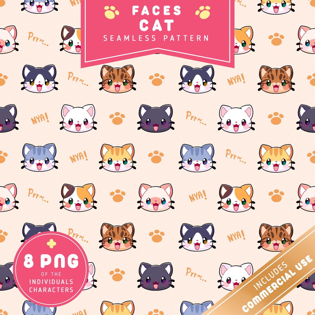 Cat Faces Pattern | Commercial Use | Seamless Pattern | Cat Faces ...