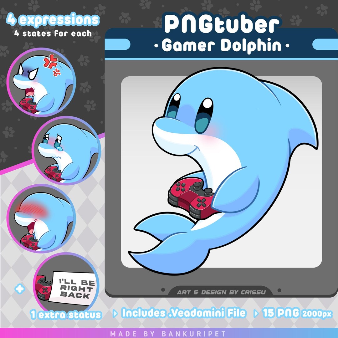 Gamer Dolphin Pngtuber | Avatar for Streaming Twitch, Discord and ...