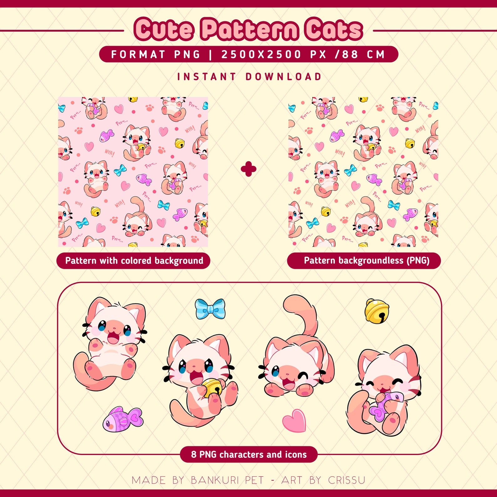 Siamese Pink Cat Pattern | Commercial Use | Seamless Pattern | Siamese ...