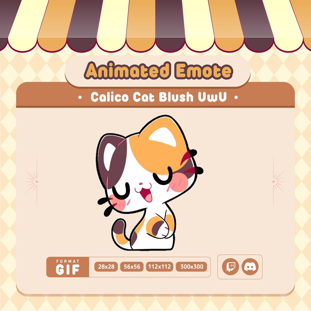 Animated Calico Cat Blush Uwu Emote / Cute Uwu Cat / Funny Cat / Twitch ...