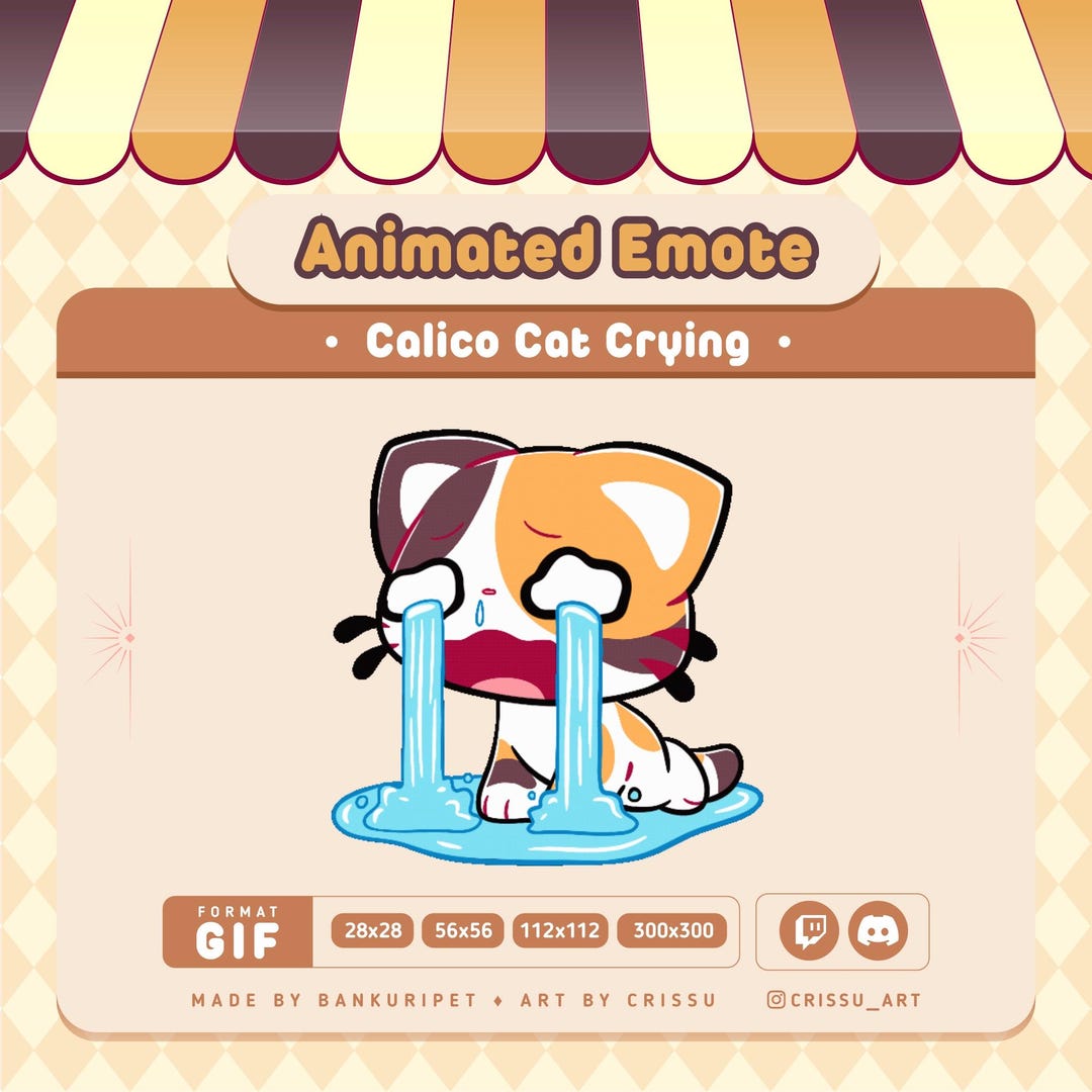 Animated Calico Cat Crying Emote / Cyring Cat / Twitch / Discord ...