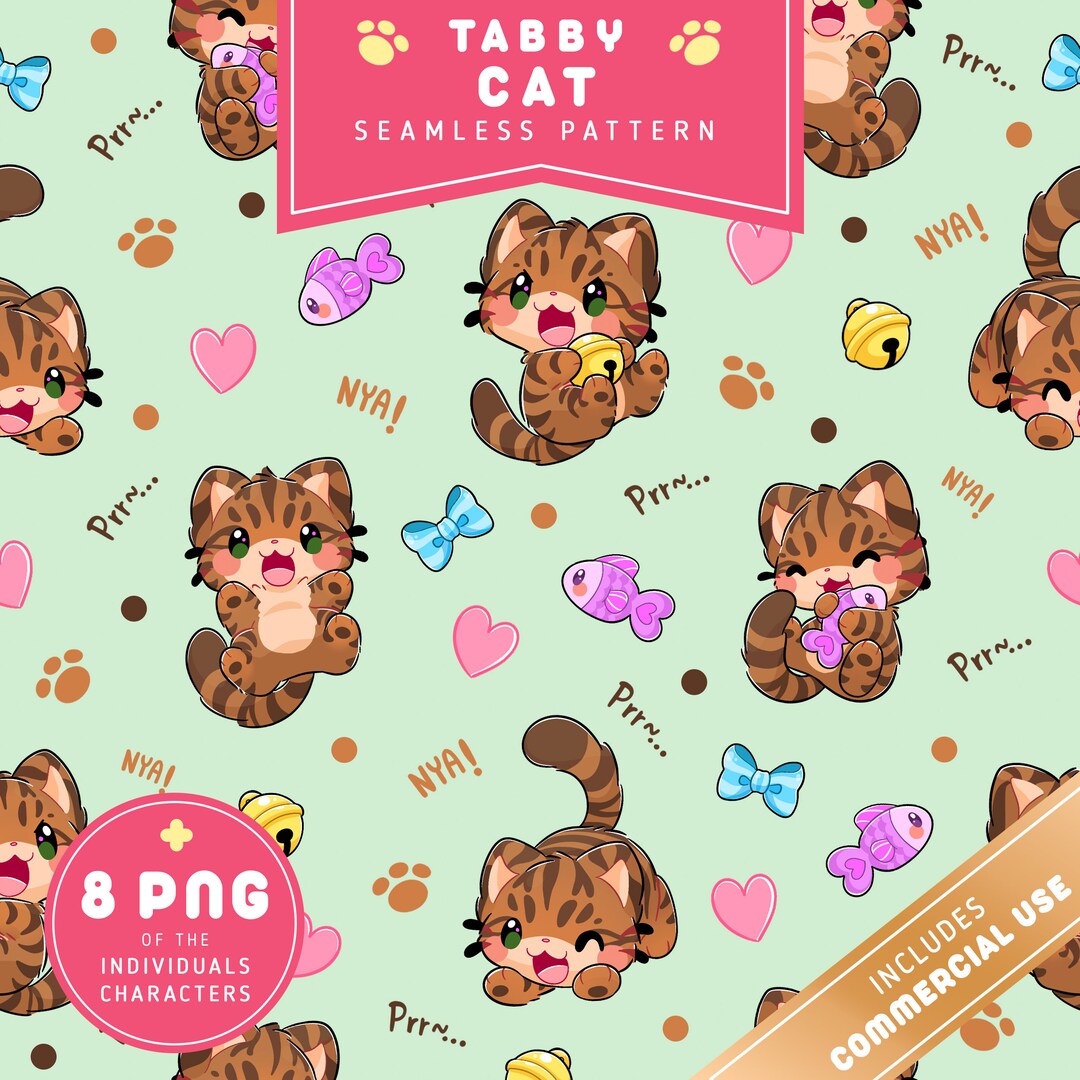 Tabby Cat Pattern | Commercial Use | Seamless Pattern | Tabby Cat ...