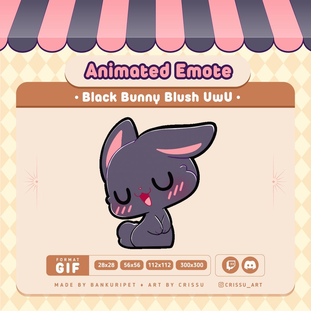 Animated Black Bunny Blush Uwu Emote / Cute Uwu Bunny / Kawaii Bunny ...