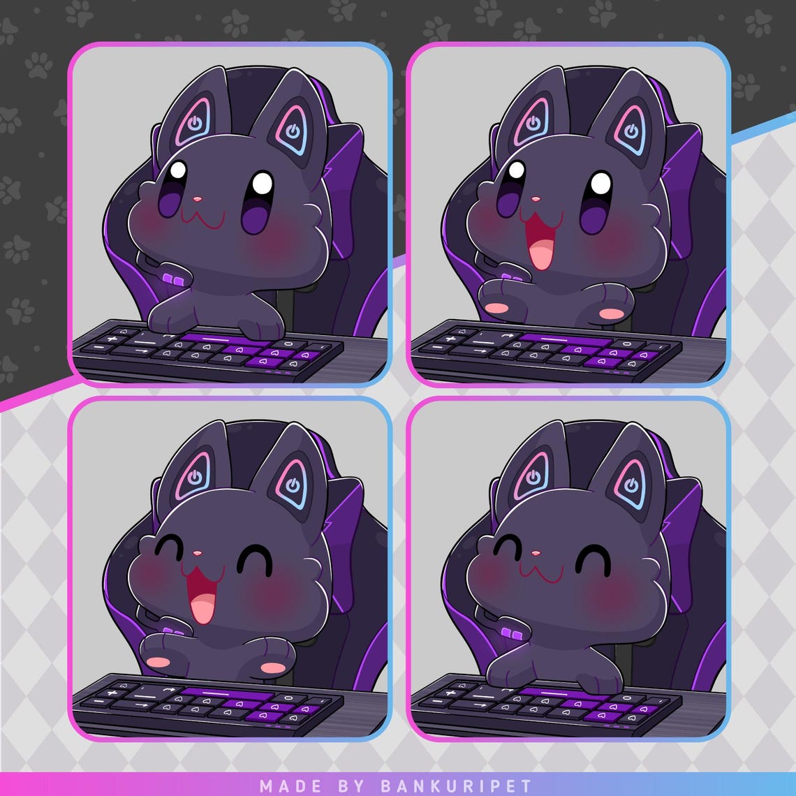Gamer Black Bunny Pngtuber | Cute Bunny | Twitch Streaming Avatar ...