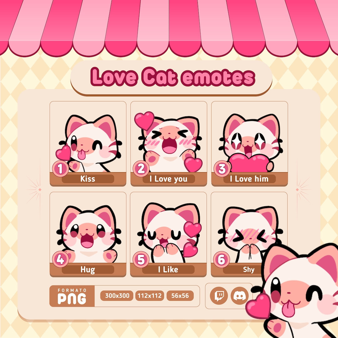 Chibi Siamese Cat Love Emotes | Kawaii Twitch & Discord Pack (digital ...