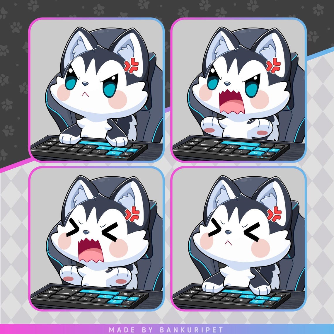Gamer Black Husky Pngtuber | Cute Dog | Twitch Streaming Avatar ...
