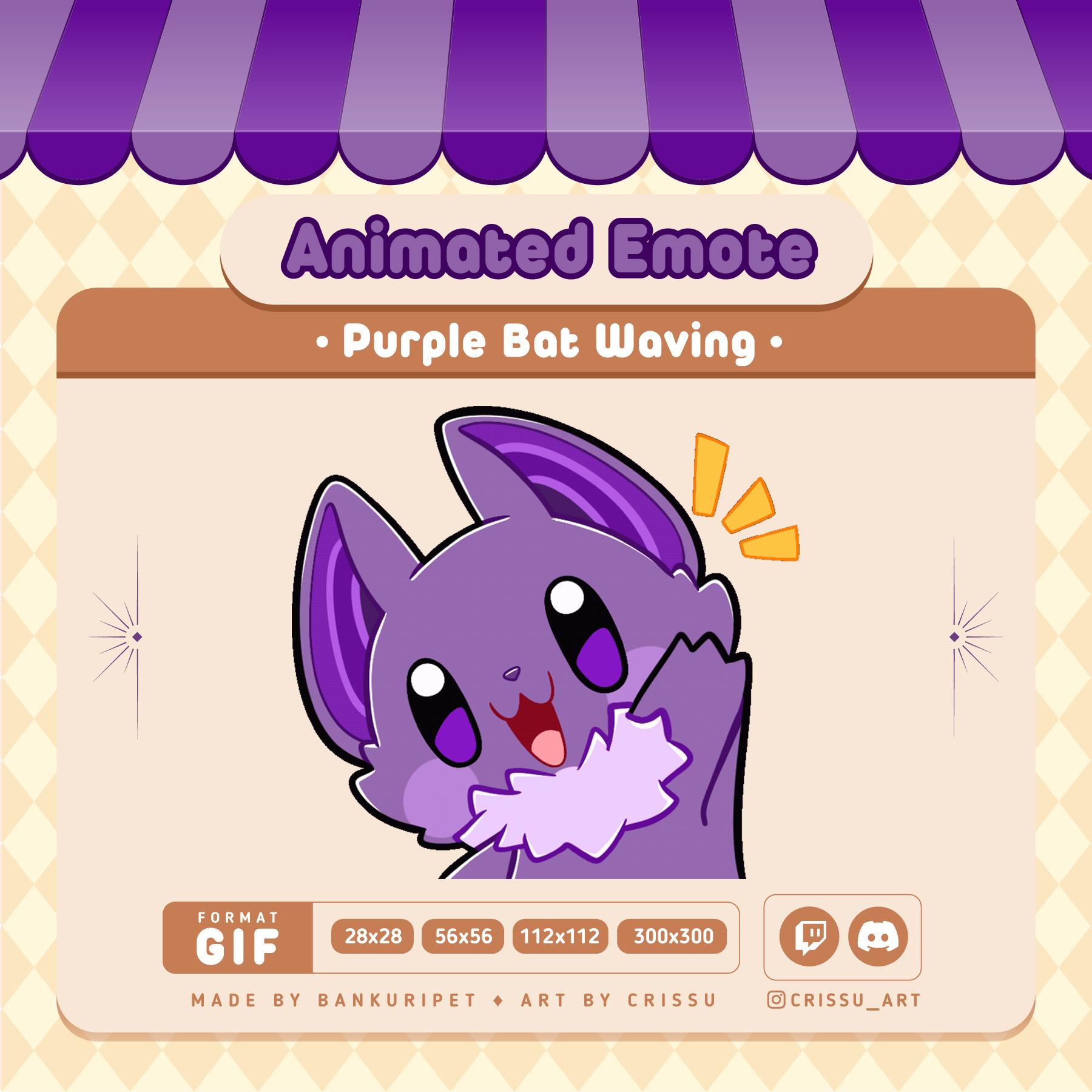 Animated Purple Bat Waving Emote / Hi Bat / Twitch / Discord / Gif Bat ...