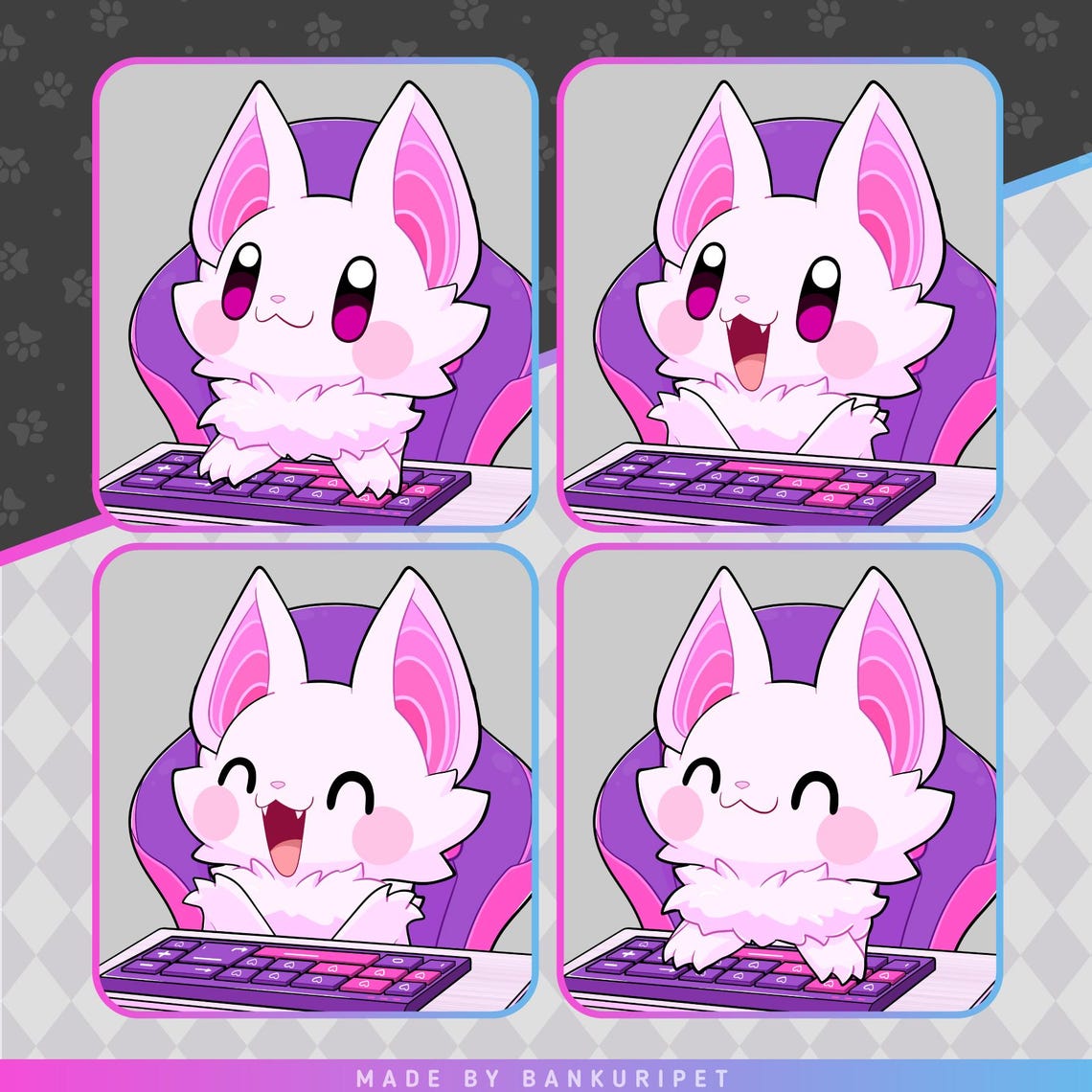 Gamer White Bat Pngtuber | Cute Bat | Twitch Streaming Avatar | Vtuber ...