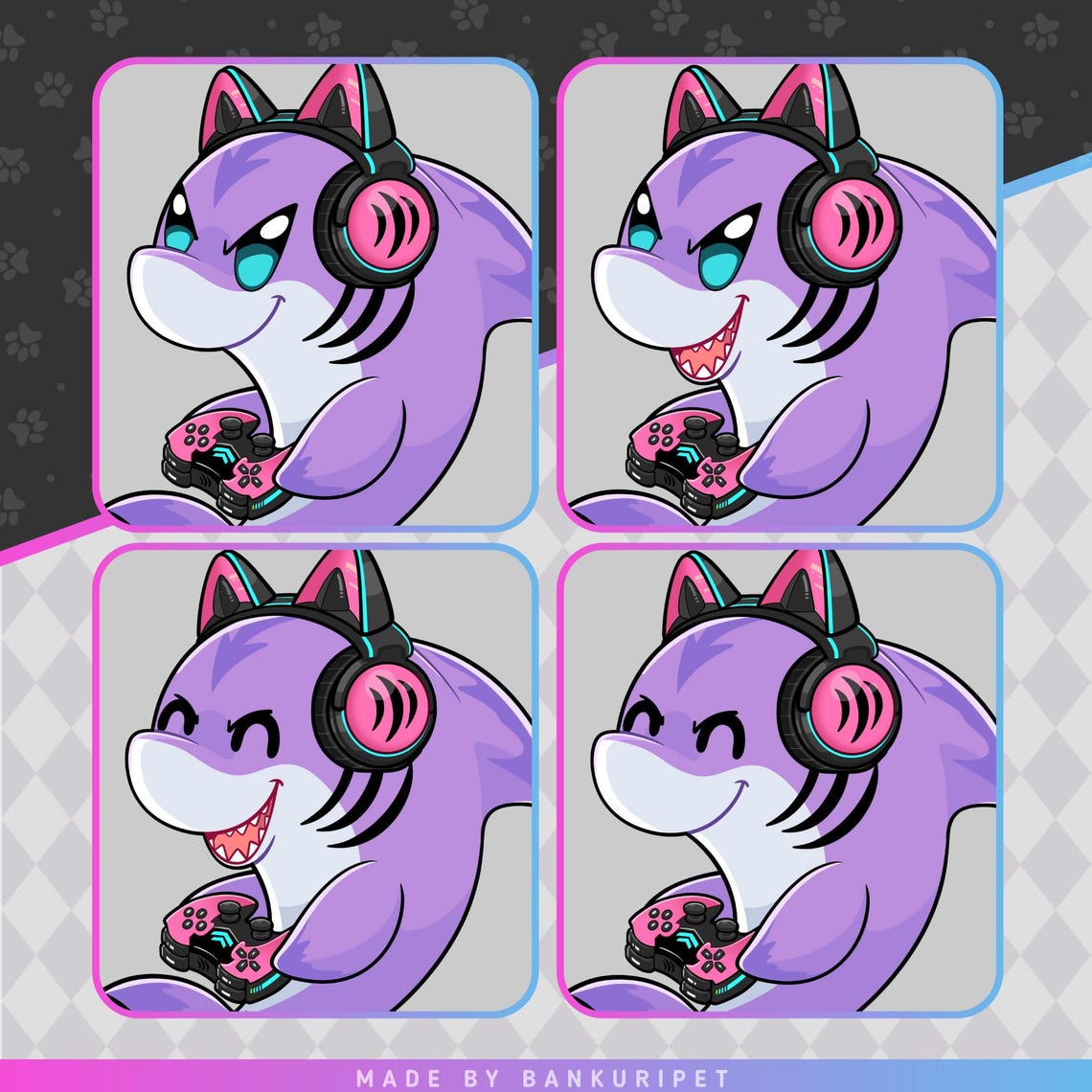 Gamer Purple Shark Pngtuber | Avatar for Streaming Twitch, Discord and ...