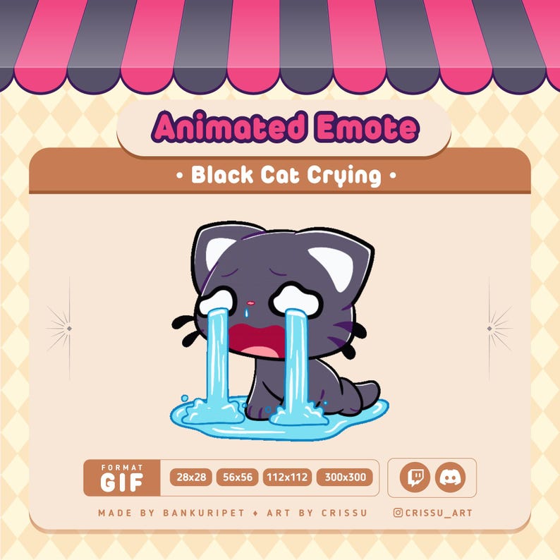 Animated Black Cat Crying Emote / Crying Cat / Funny Cat Emote / Twitch ...