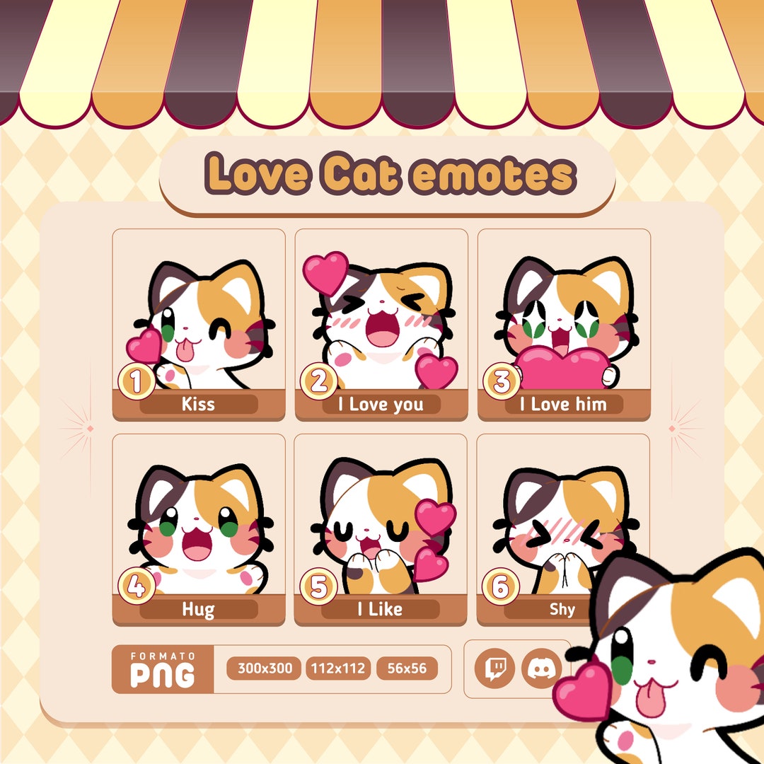 Chibi Calico Cat Love Emotes | Kawaii Twitch & Discord Pack (digital ...