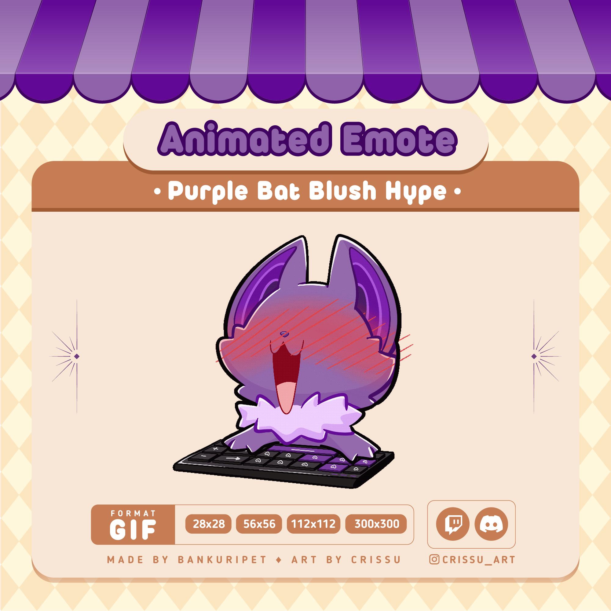 Animated Purple Bat Blush Hype Emote / Hype Bat / Blushing Bat / Twitch ...