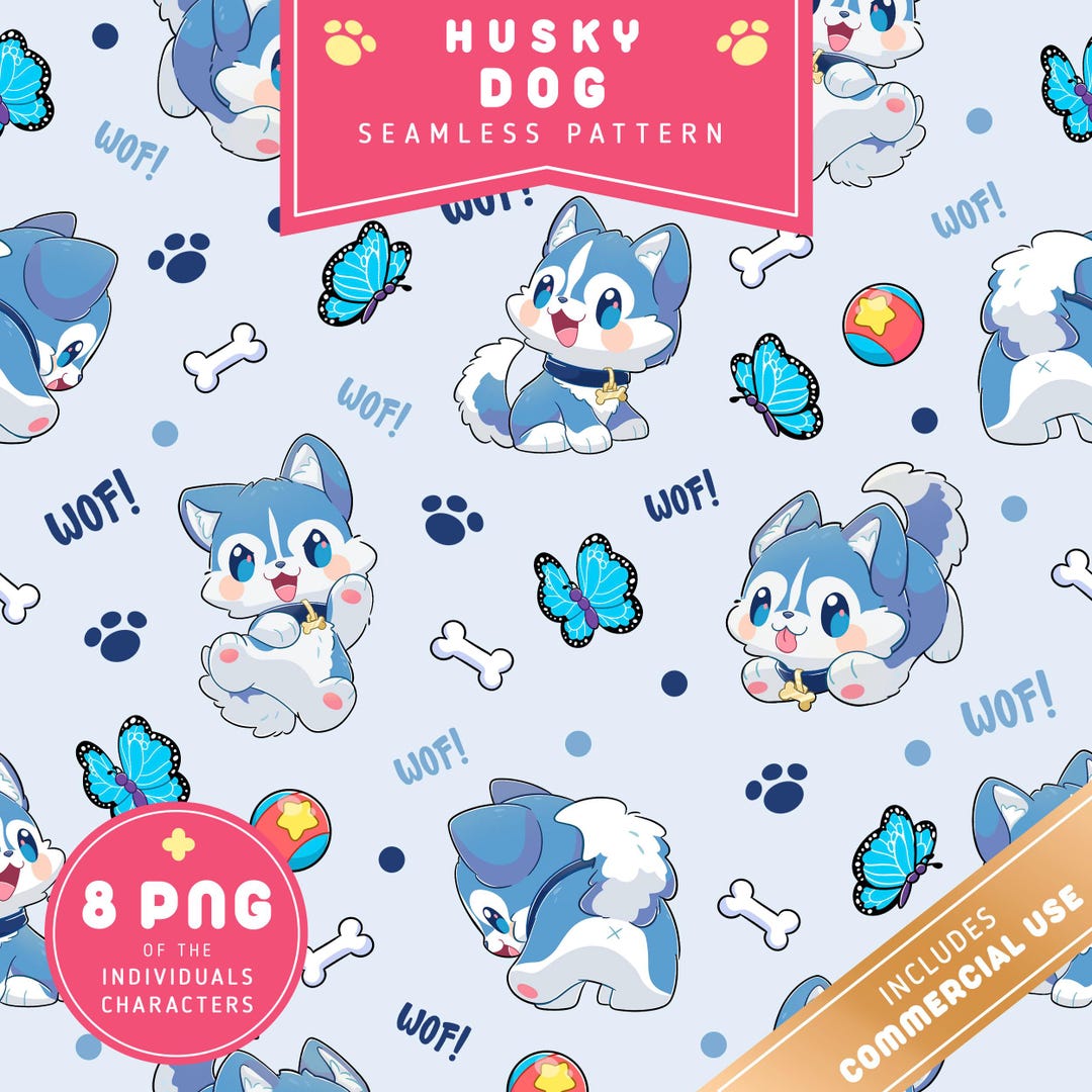 Husky Pattern | Commercial Use | Seamless Pattern | Siberian Husky Dog ...