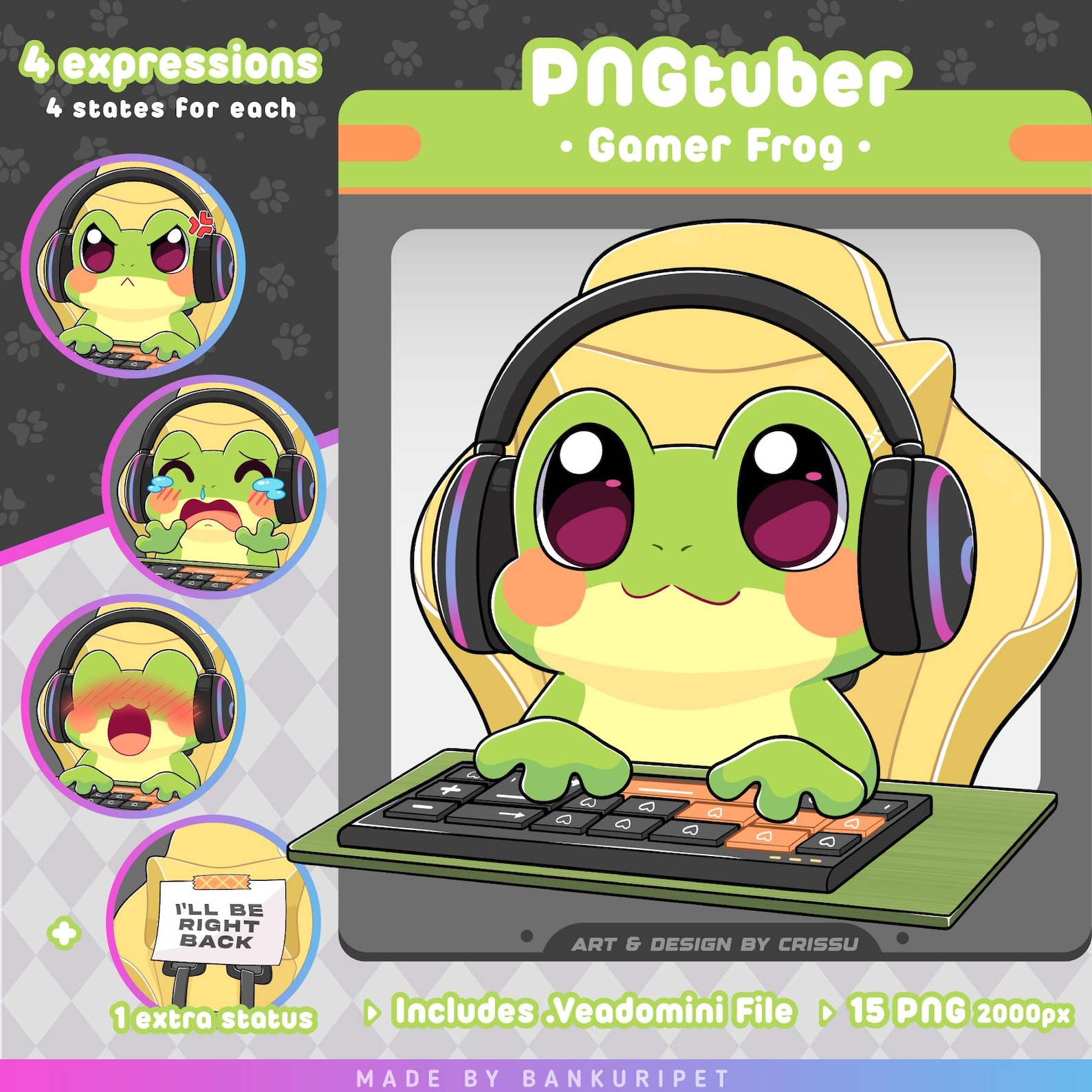 Gamer Frog Pngtuber | Cute Frog | Twitch Streaming Avatar | Vtuber ...