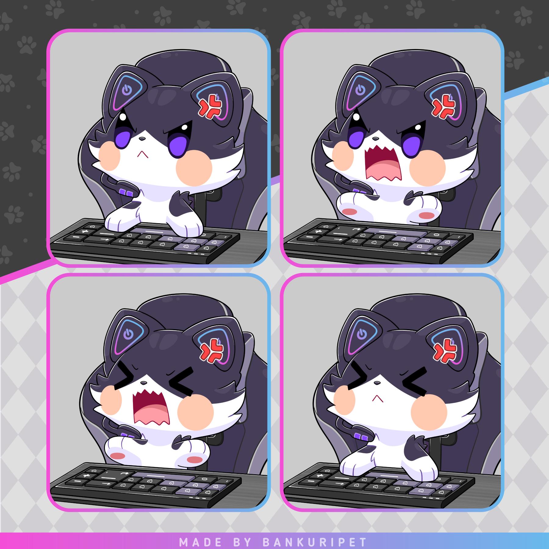 Black White Gamer Cat Pngtuber | Cute Cat | Twitch Streaming Avatar ...