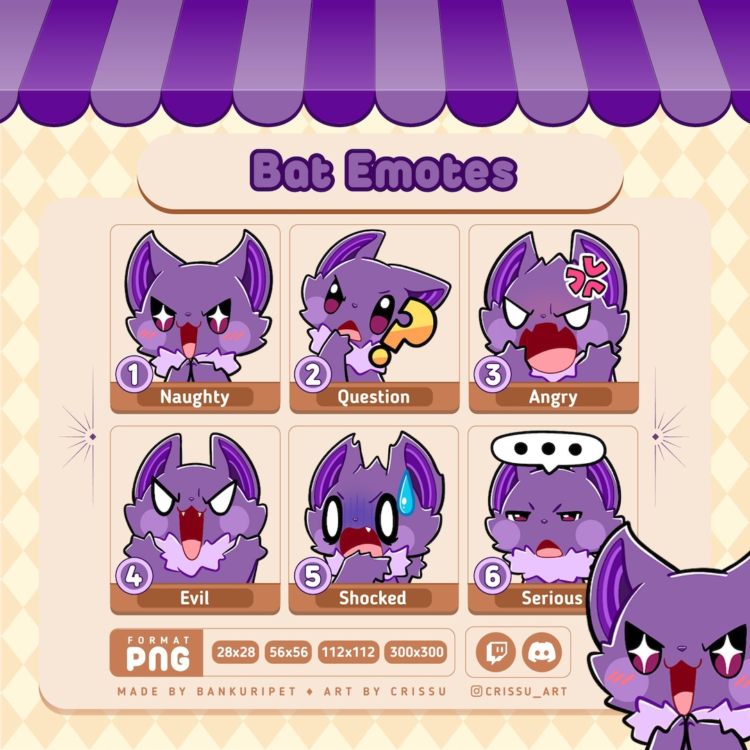 Chibi Purple Bat Funny Emotes | Kawaii Twitch & Discord Pack (digital ...