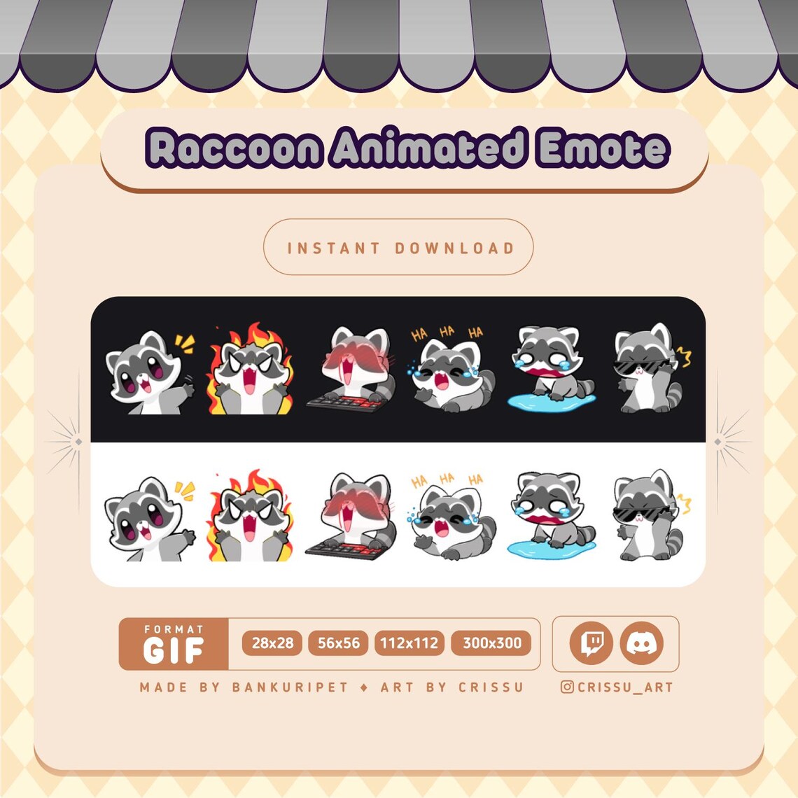 Raccoon Animated Emote Pack / 6 Cute Emotes for Twitch or Discord / Hi ...