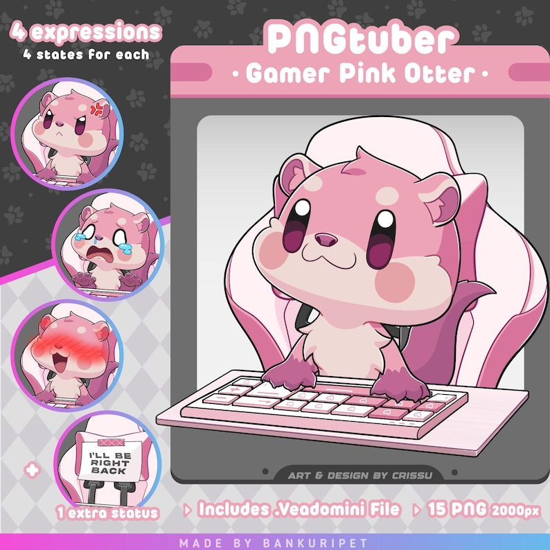 Gamer Pink Otter Pngtuber | Cute Otter | Twitch Streaming Avatar ...