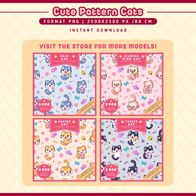 Calico Cat Pattern | Commercial Use | Seamless Pattern | Calico Cat ...